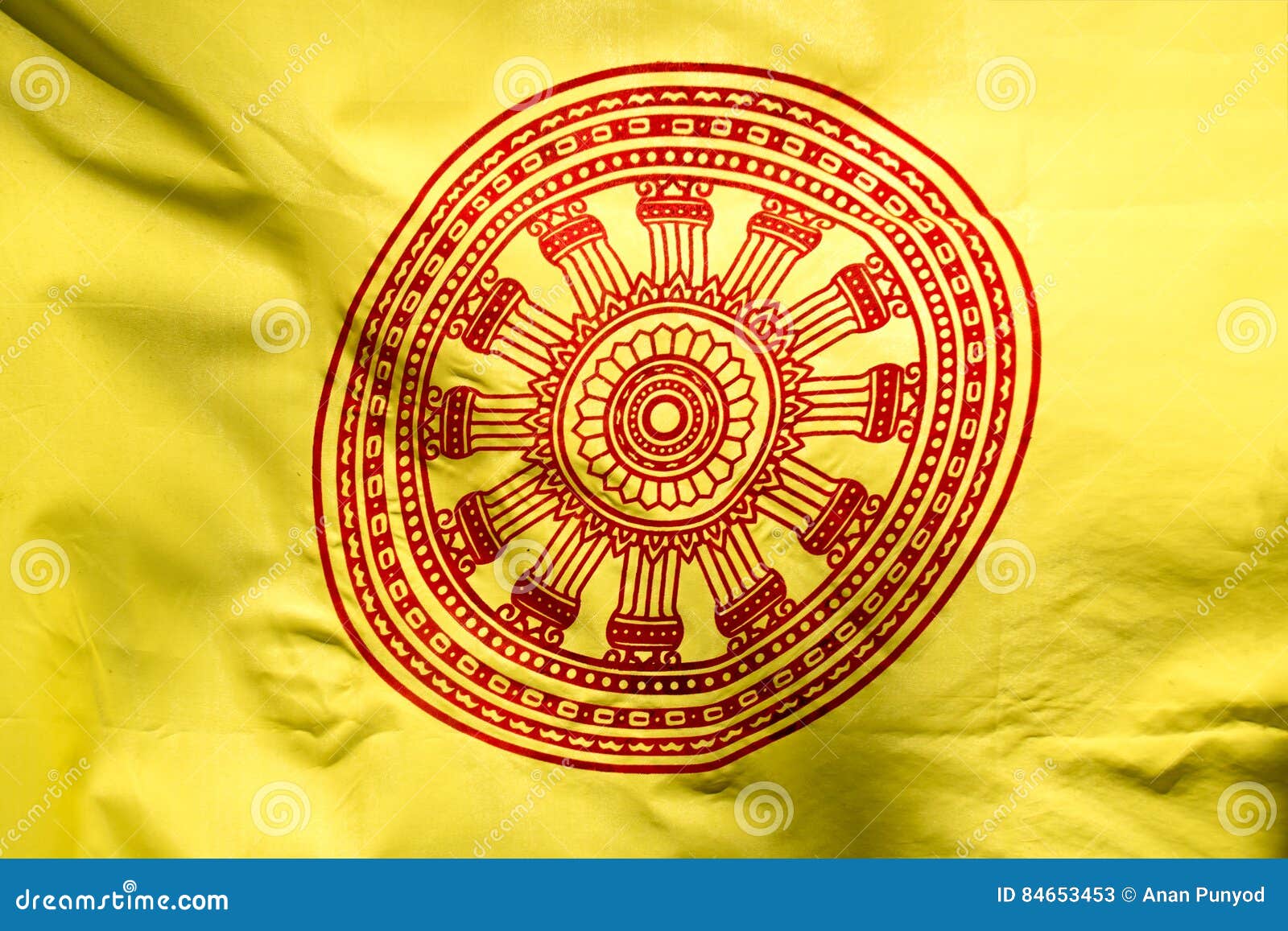 Wheel of Life or Dharmachakra, Wheel of Dhamma Flag Stock Image - Image ...