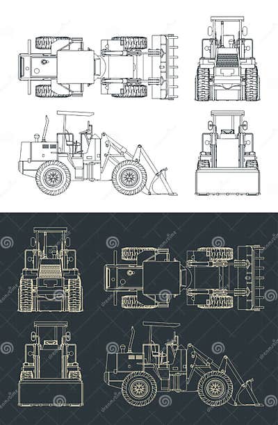 Wheel loader blueprints stock vector. Illustration of equipment - 226889987