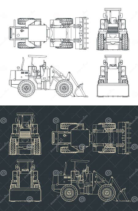 Wheel loader blueprints stock vector. Illustration of equipment - 226889987