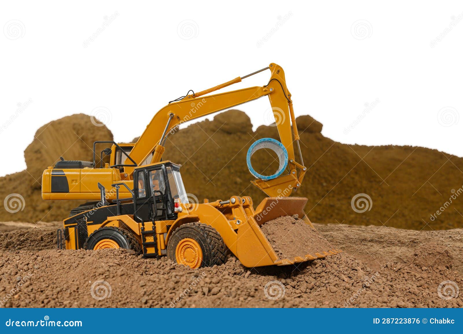 Wheel Loader and Crawler Excavator Digging Soil . Stock Photo - Image ...