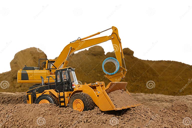 Wheel Loader and Crawler Excavator Digging Soil . Stock Photo - Image ...