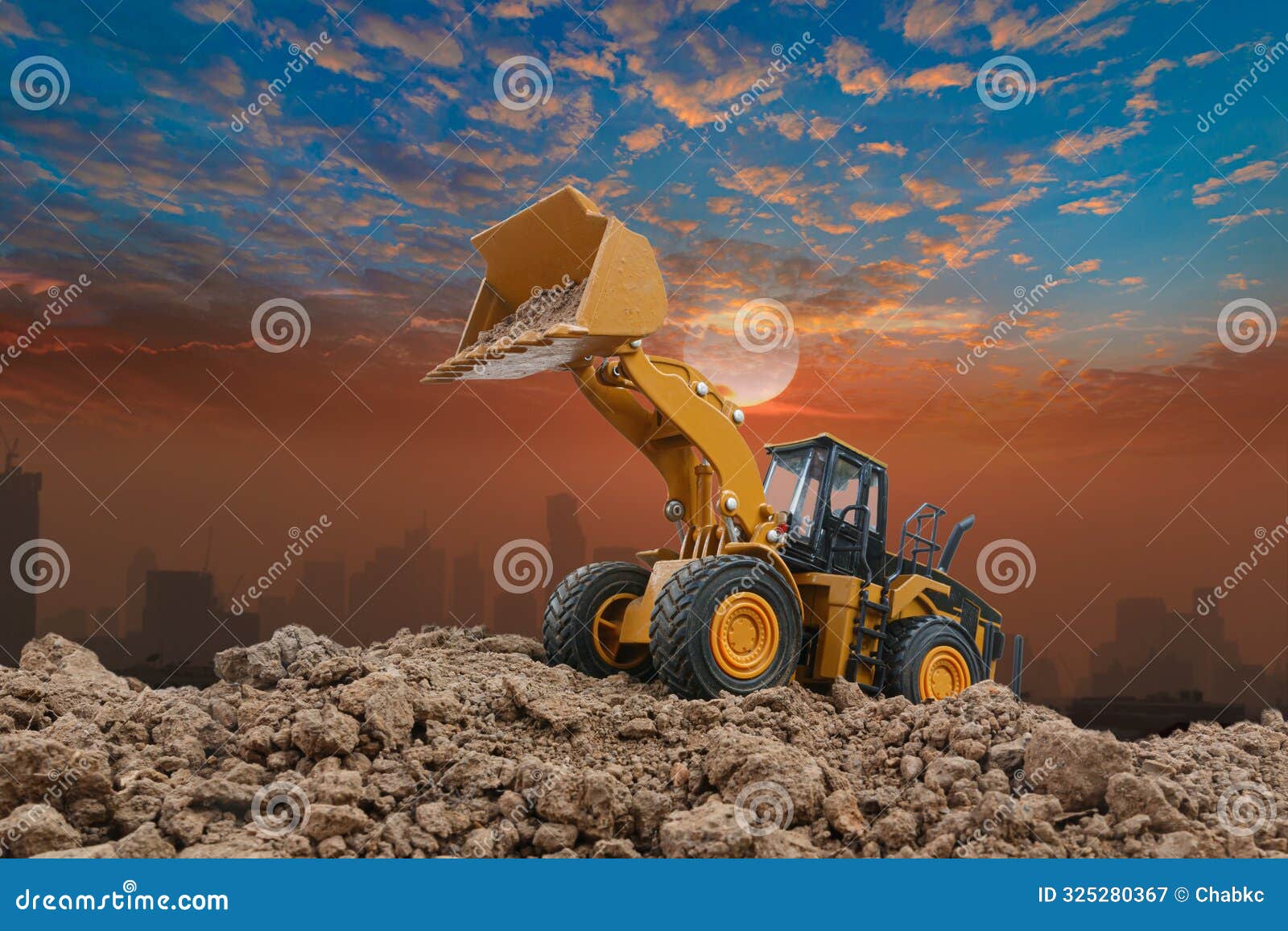 Wheel Loader are Digging the Soil in the Construction Site . Stock ...