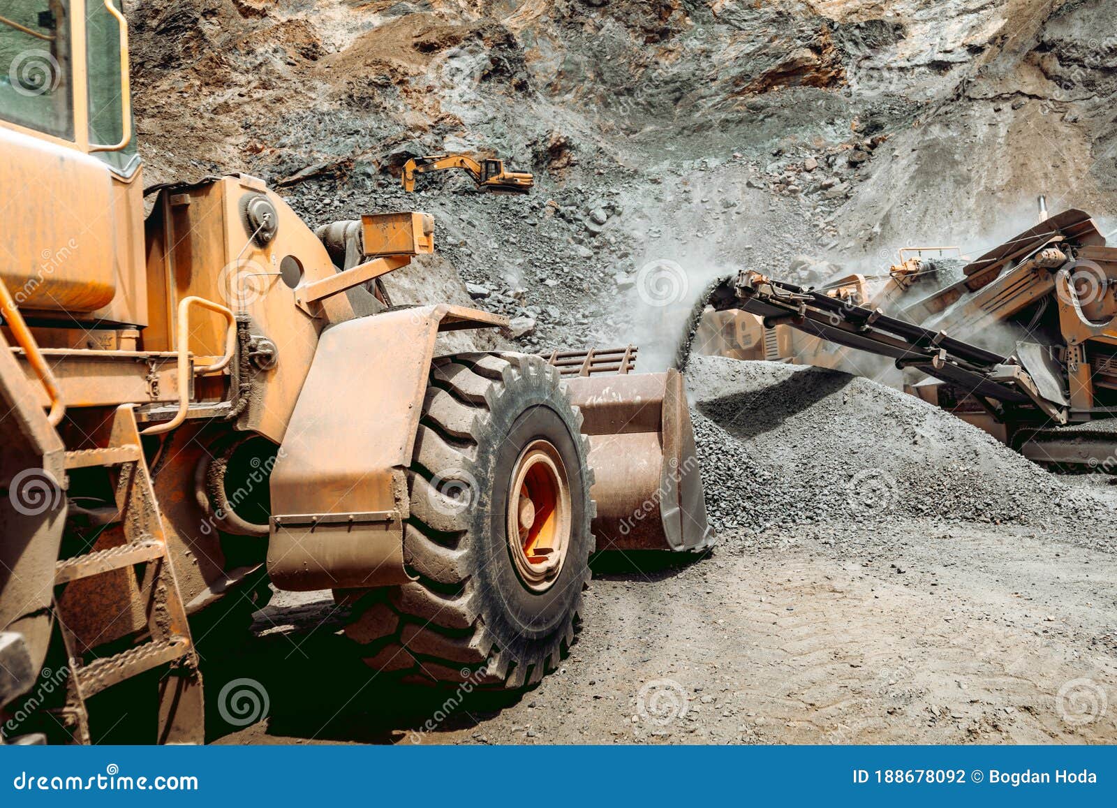 Wheel Loader Excavator with Backhoe Loading Gravel Construction Site ...