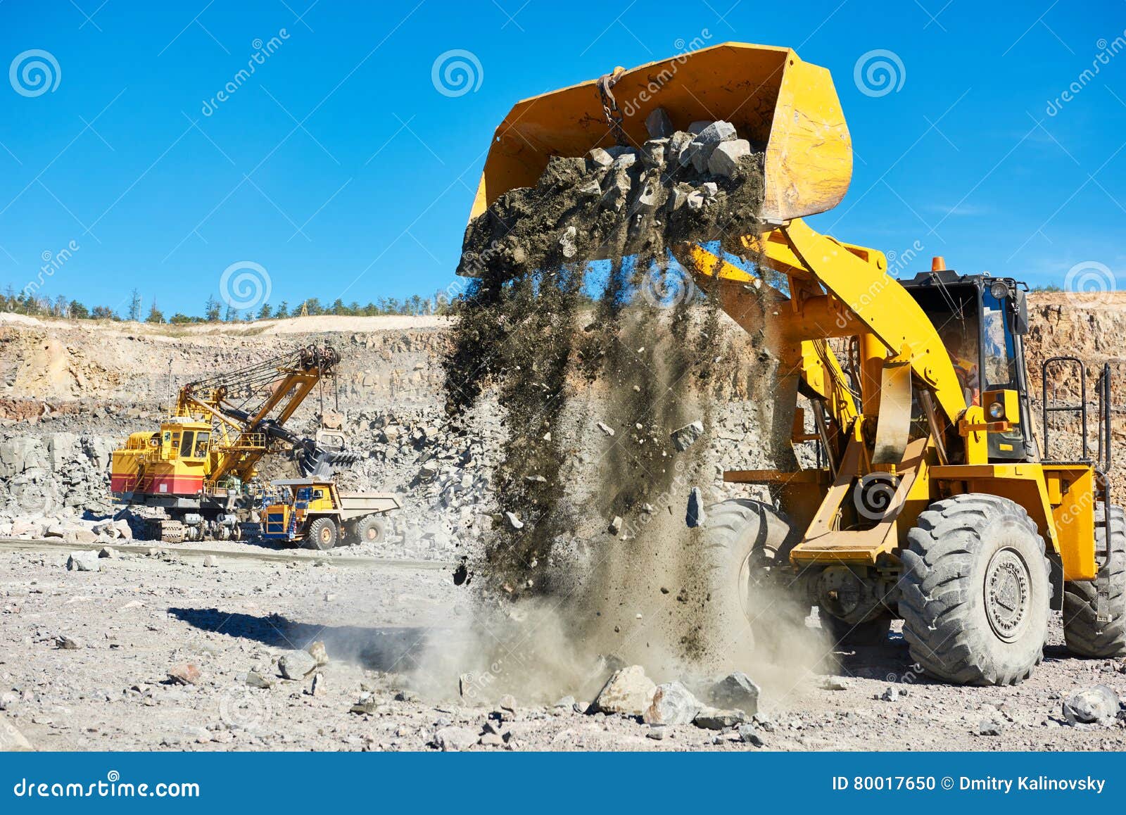 Wheel Loader Excavator at Granite or Iron Ore Opencast Mine Stock Photo ...