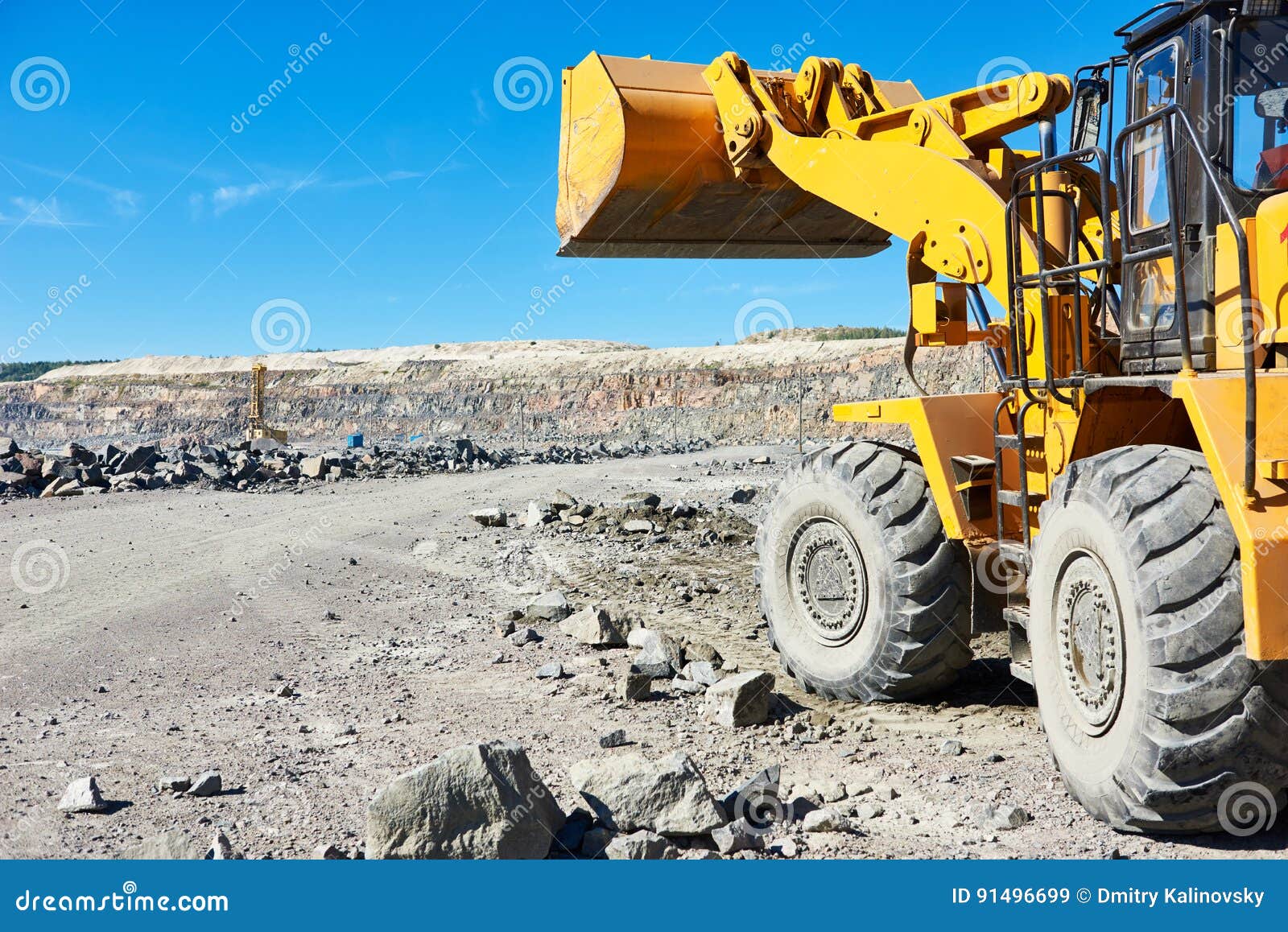 Wheel Loader Excavator at Granite or Iron Ore Opencast Mine Stock Image ...