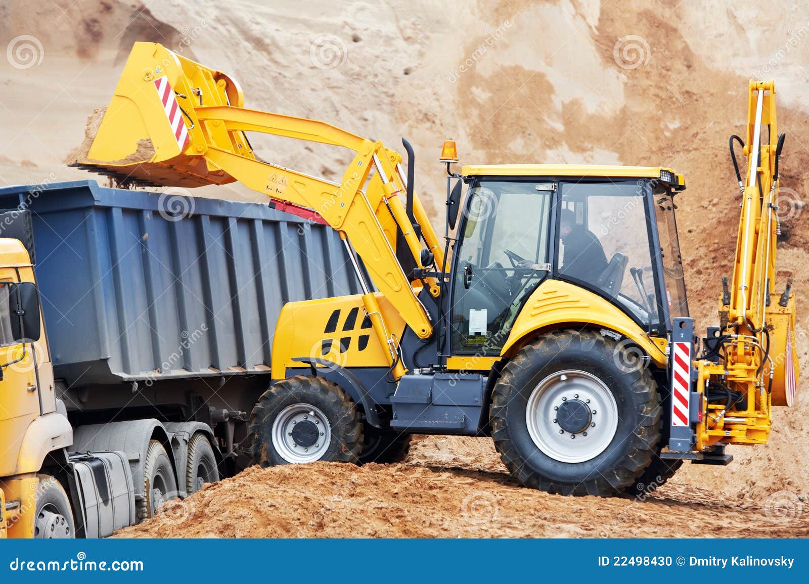 Wheel Loader Excavator and Tipper Dumper Stock Photo - Image of blue ...