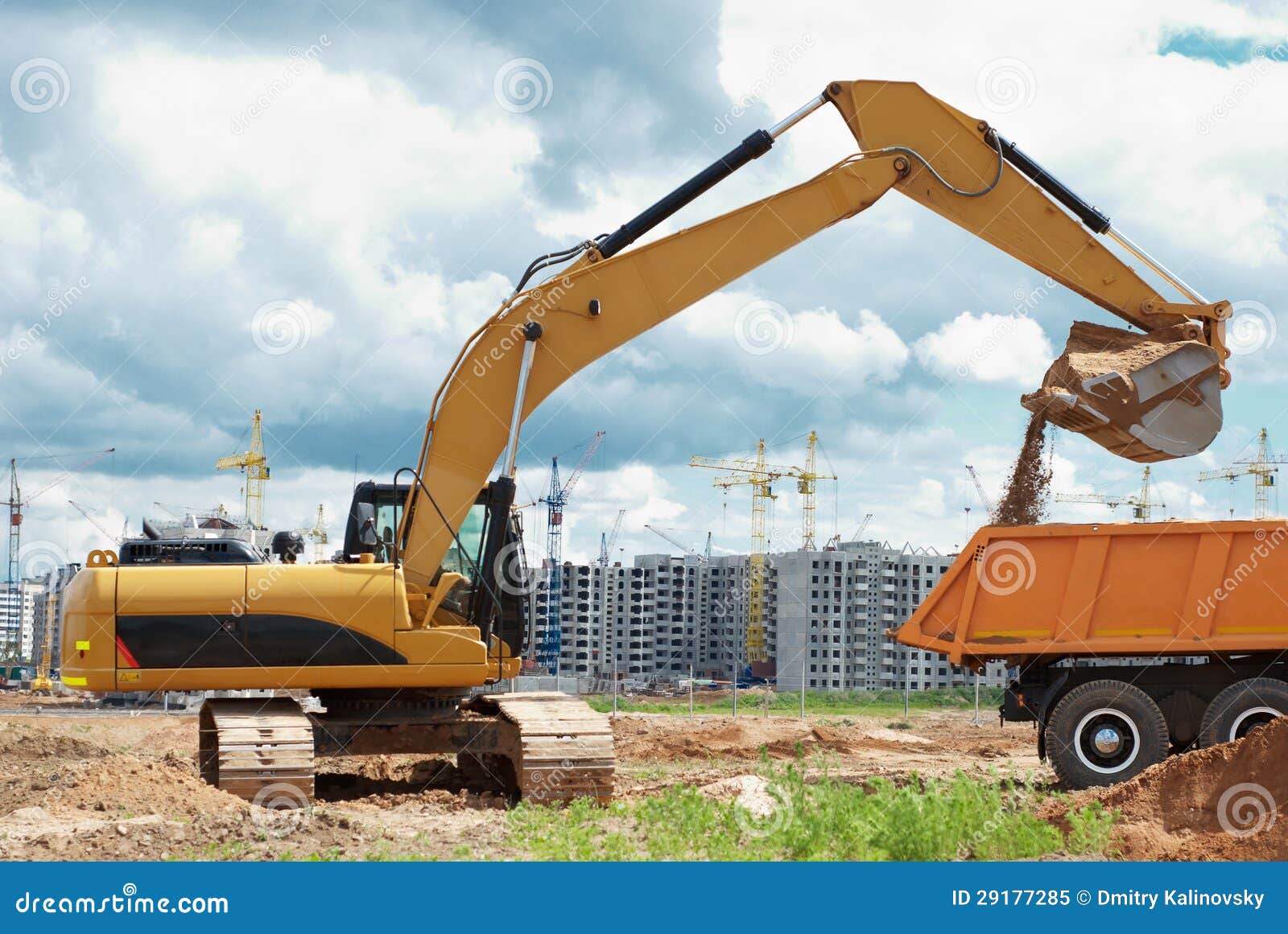 Wheel Loader Excavator and Tipper Dumper Stock Image - Image of mining ...