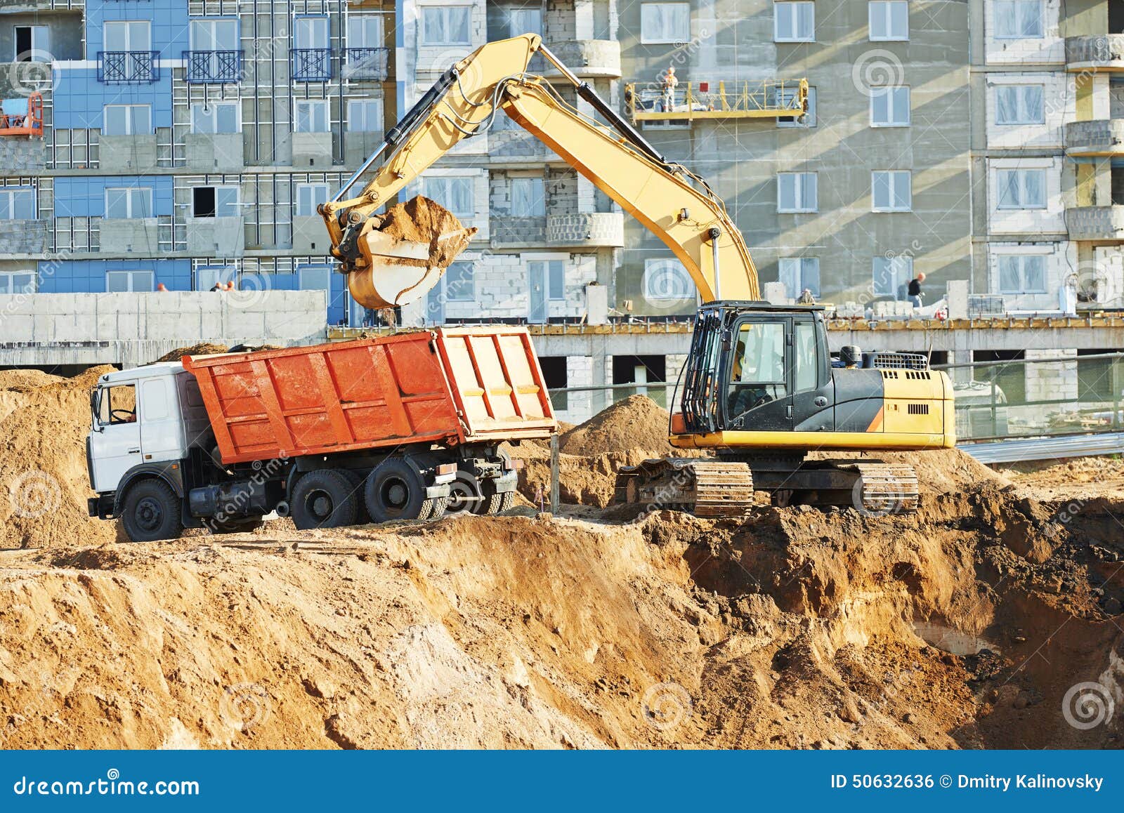 Wheel Loader Excavator and Tipper Dumper Stock Photo - Image of ...
