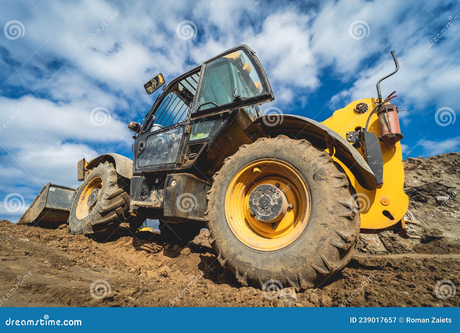 Wheel Loader Excavator Works at Construction Site Stock Image - Image ...