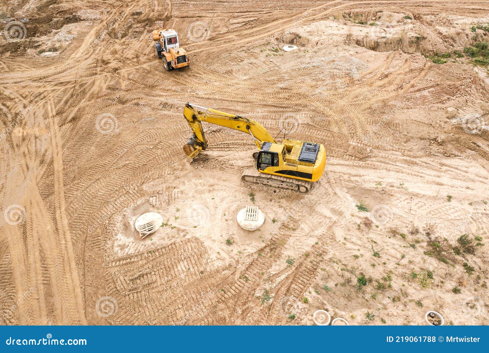 Wheel Loader and Excavators Work on Construction of the Foundation Zero ...