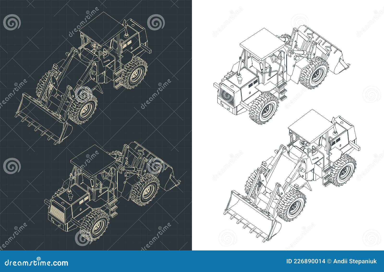Wheel Loader Isometric Blueprints Stock Vector - Illustration of digger ...