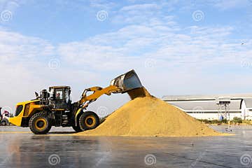Wheel Loader Machine Unloading Paddy Rice at Rice Mill in Thailand ...
