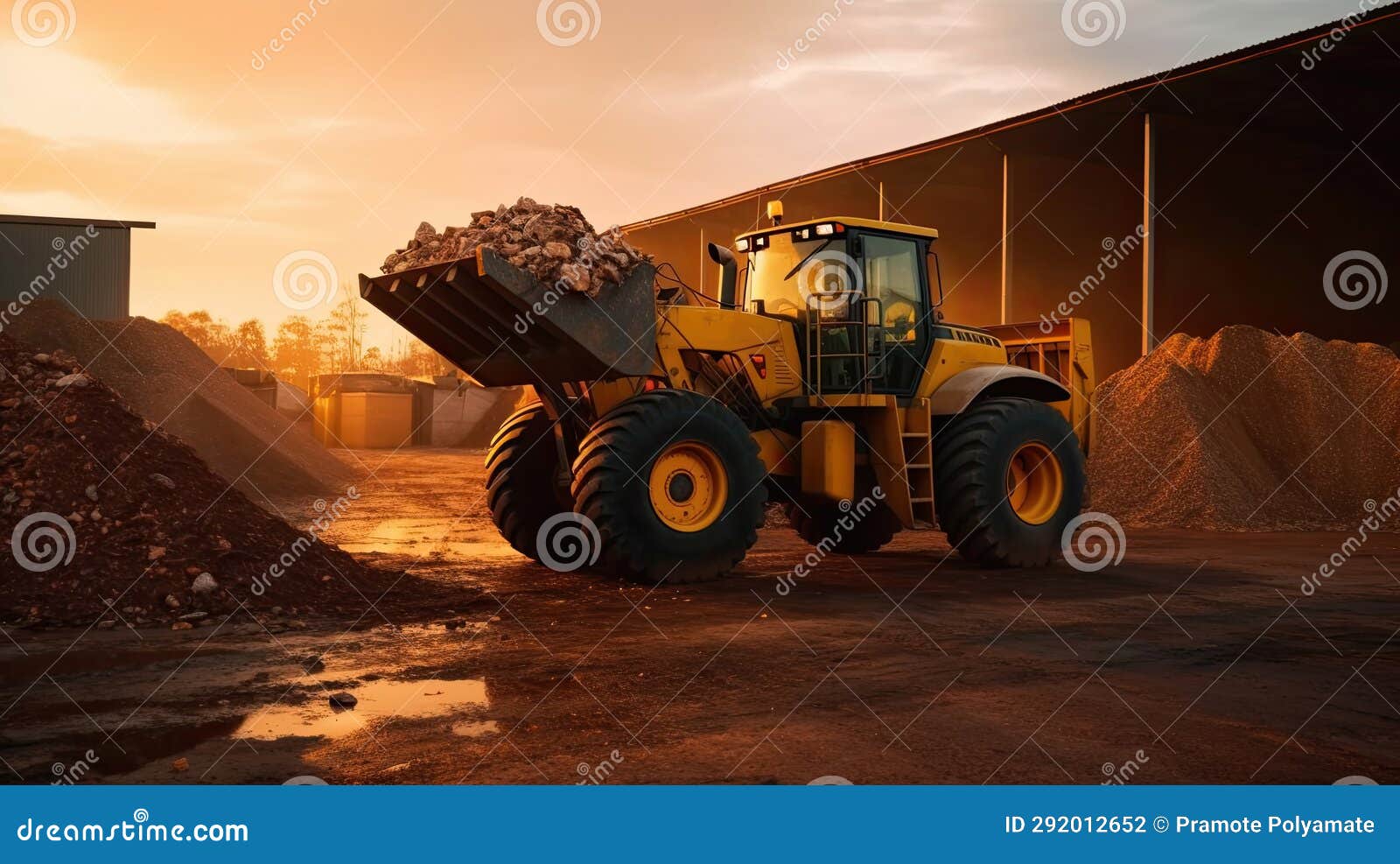 Wheel Loader Machine Unloading Rocks. Loader Pours Crushed Stone or ...