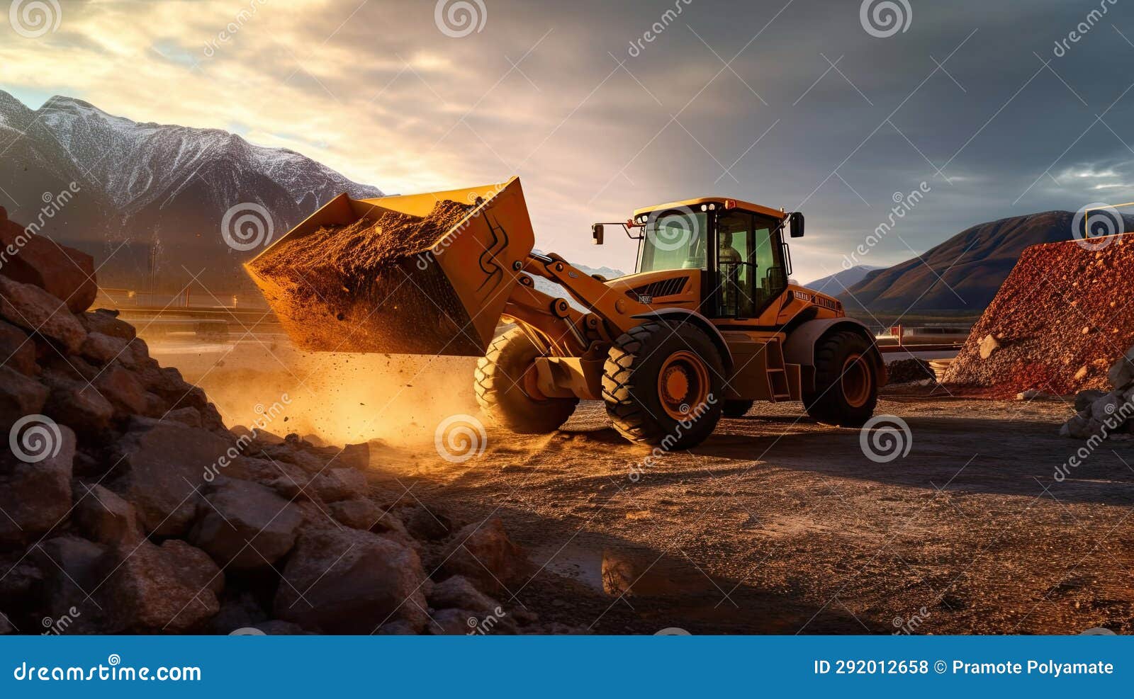 Wheel Loader Machine Unloading Rocks. Loader Pours Crushed Stone or ...