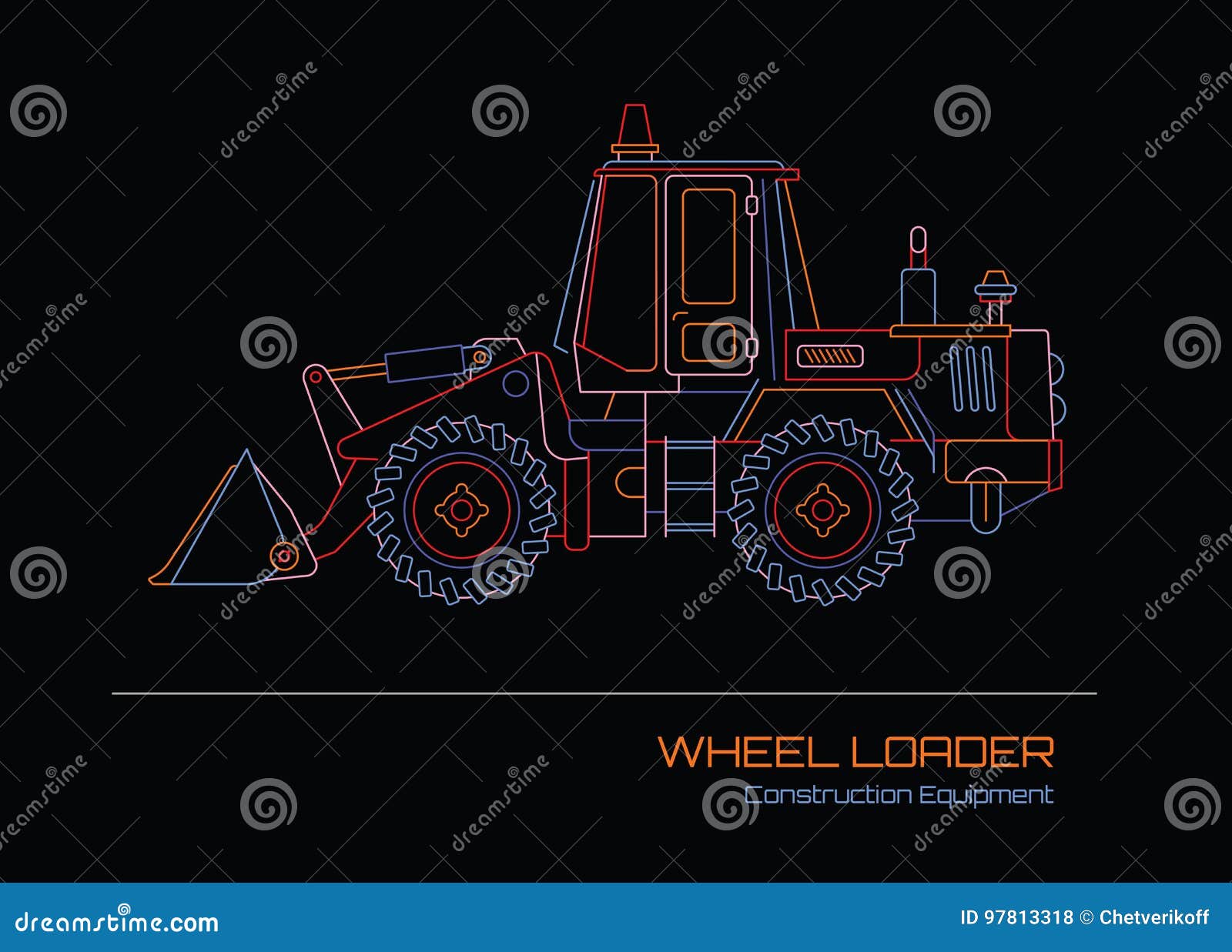 Wheel Loader neon outline stock vector. Illustration of engine - 97813318