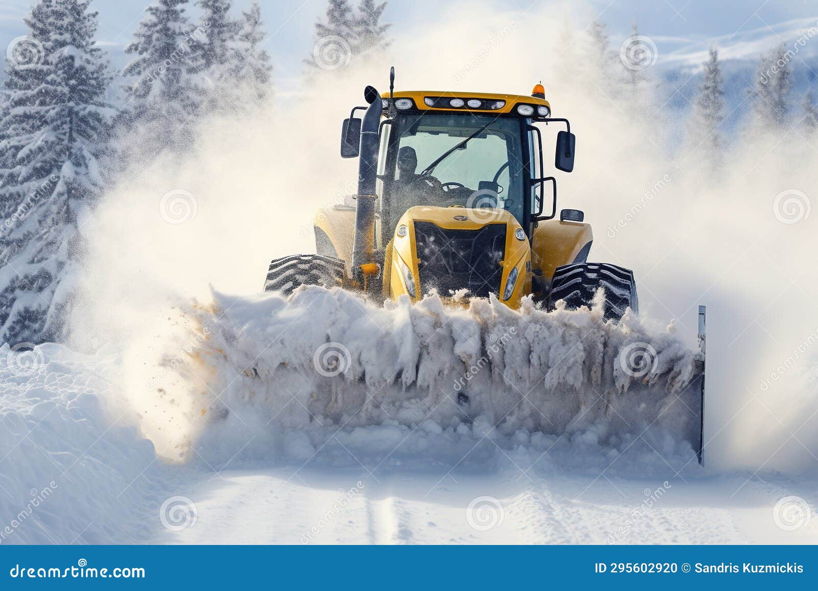 A Wheel Loader Plowing Snow. Generative AI Stock Illustration ...
