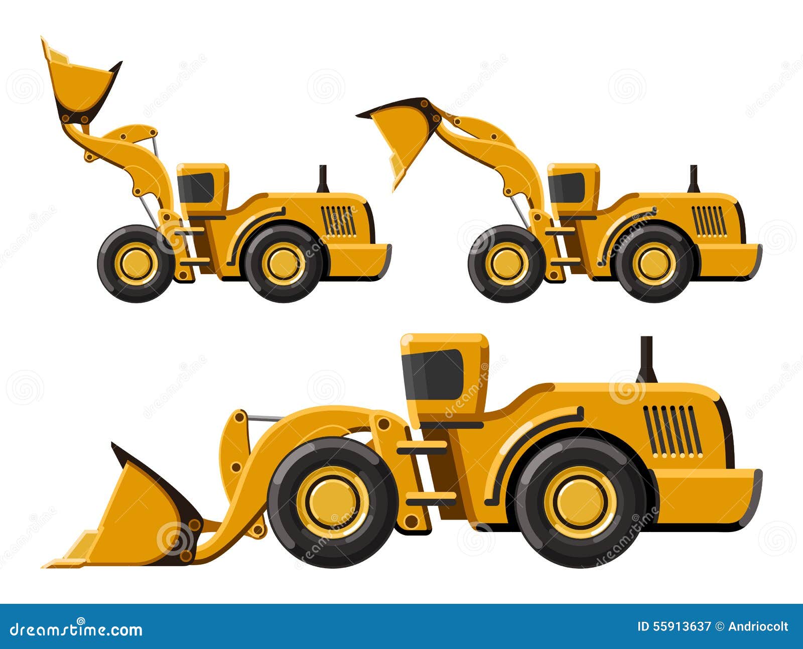 Wheel Loader On White Background. Top, Side And Front View. Hydraulic ...