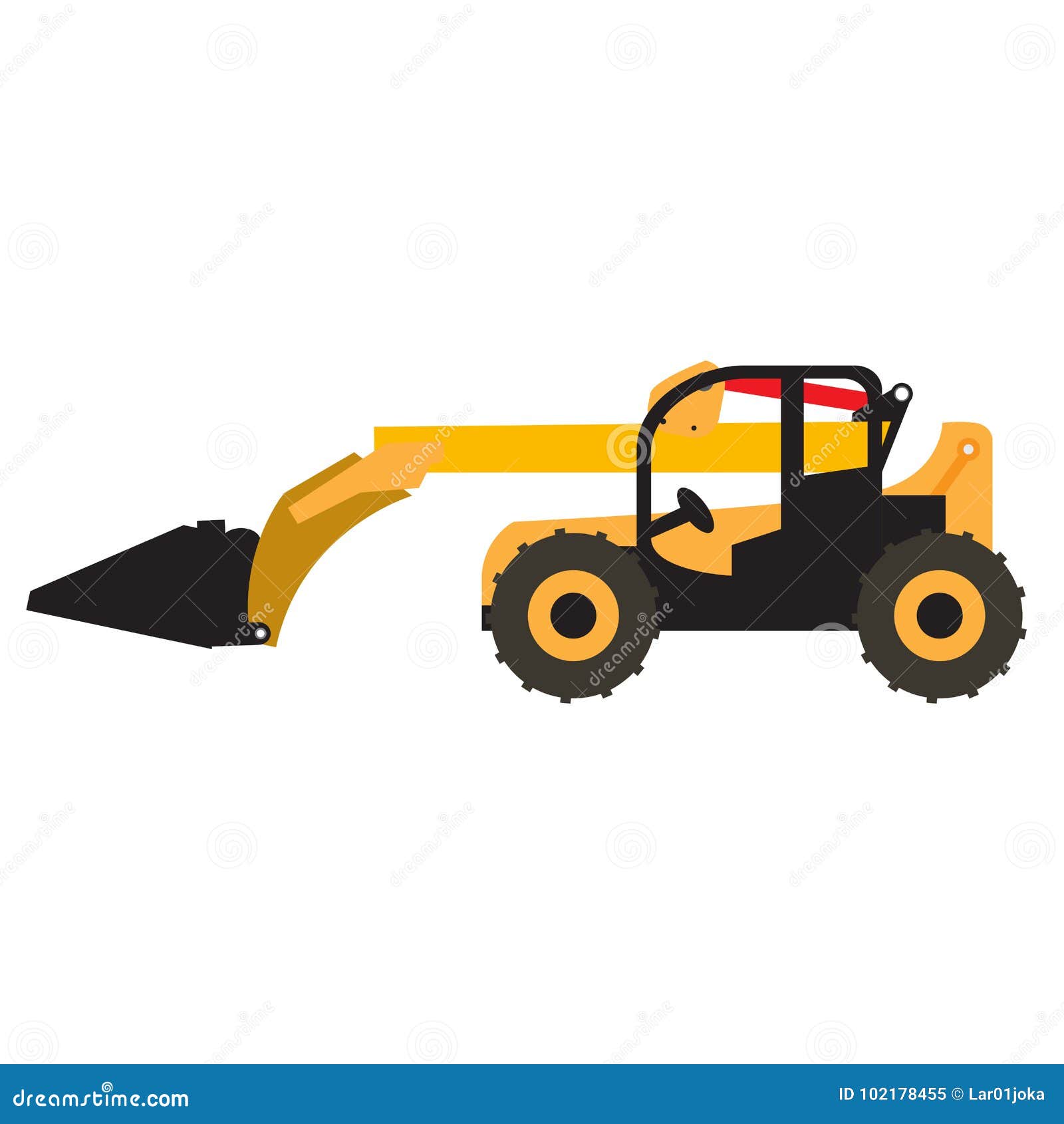End Loader Vehicle Flat Cartoon. Bulldozer Quarry Machine. Stone Wheel ...