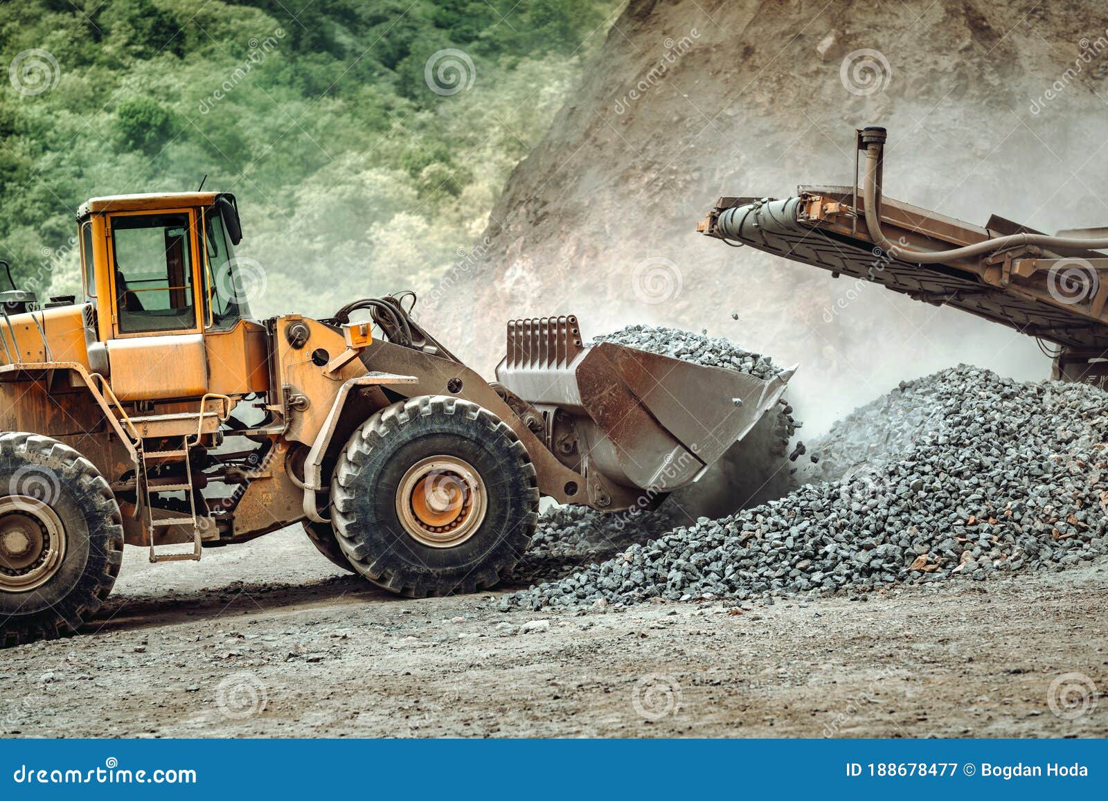 Industrial Wheel Loader Working on Site. Close Up of Wheel Loader ...