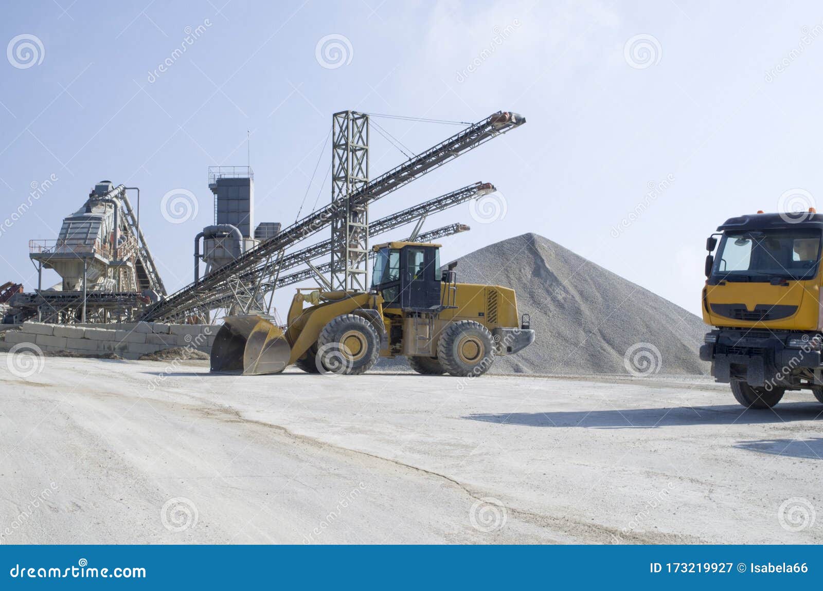 Wheel Medium-sized Loader and Belt Conveyors and Piles of Rubble in ...