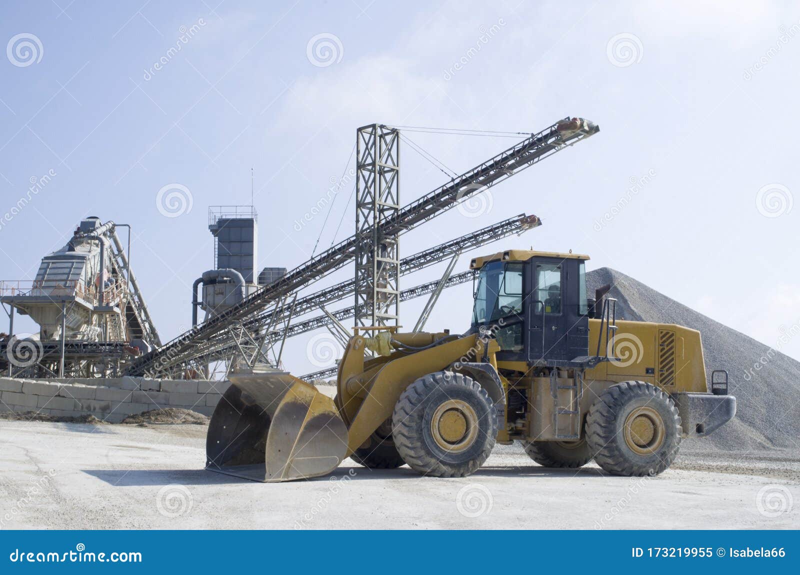 Wheel Medium-sized Loader and Belt Conveyors and Piles of Rubble in ...