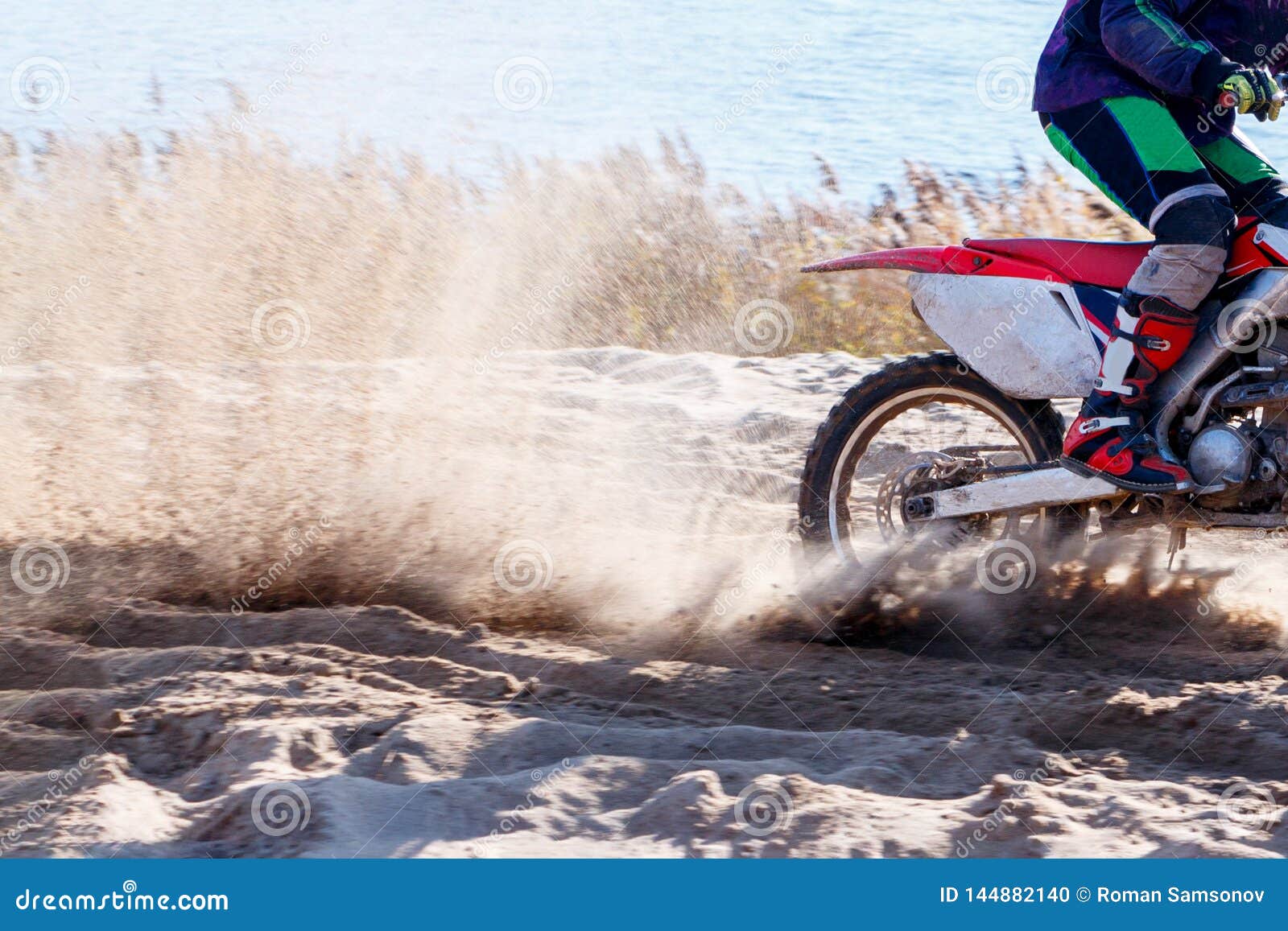 The Wheel of the Motorcycle Raised the Sand Stock Photo - Image of ...