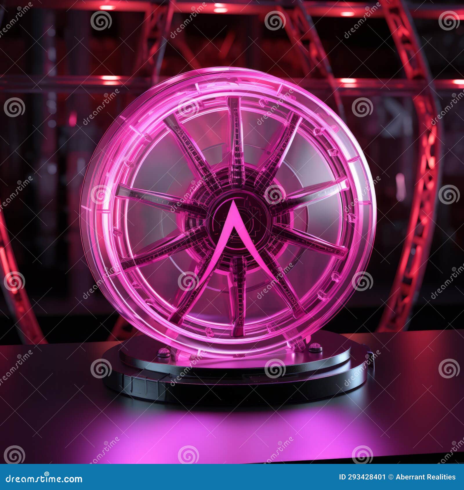A Wheel with Neon Lights on it in a Dark Room Stock Illustration ...