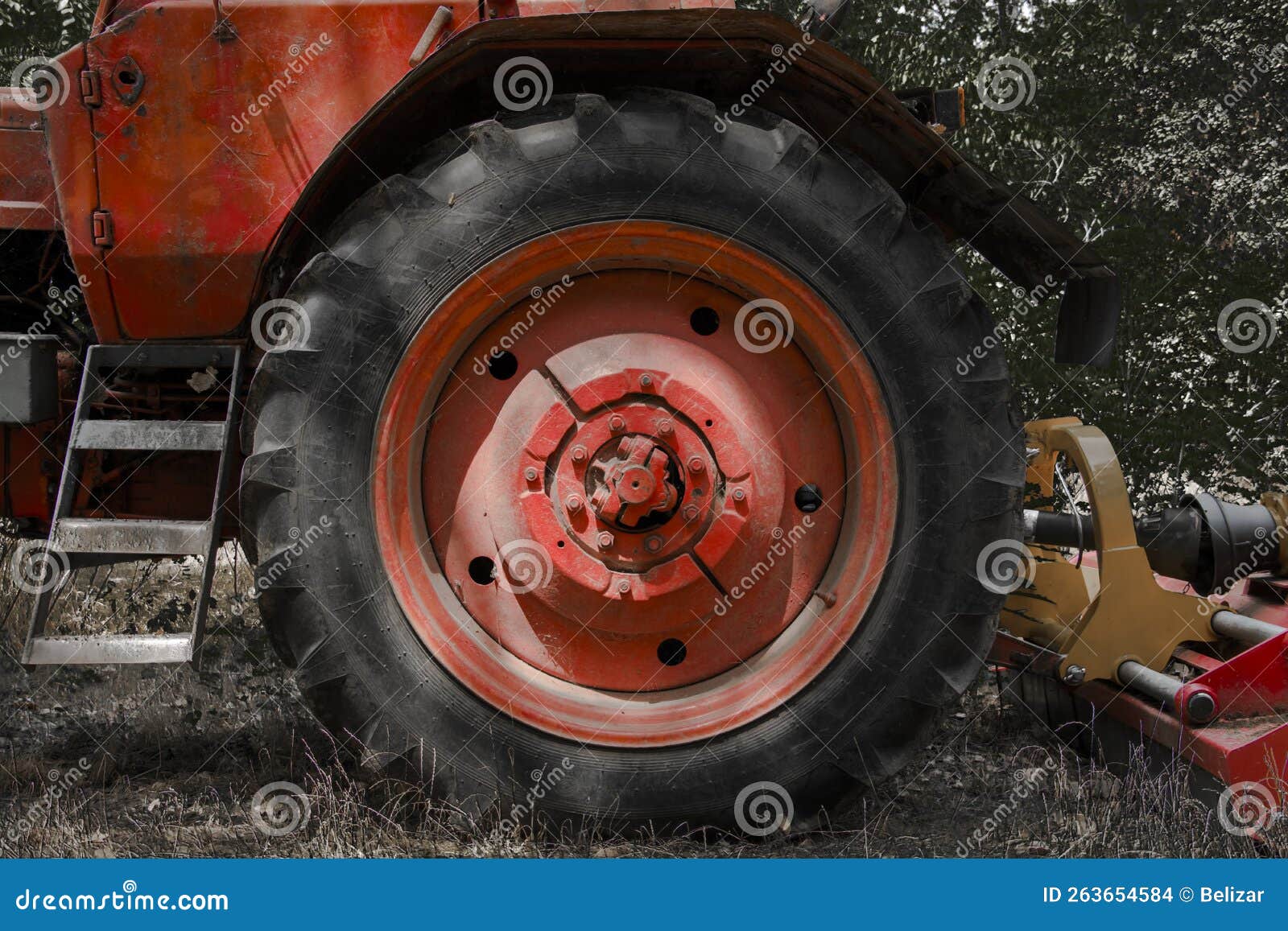 Wheel of an Old, Retro Red Tractor Stock Photo - Image of detail, tires ...