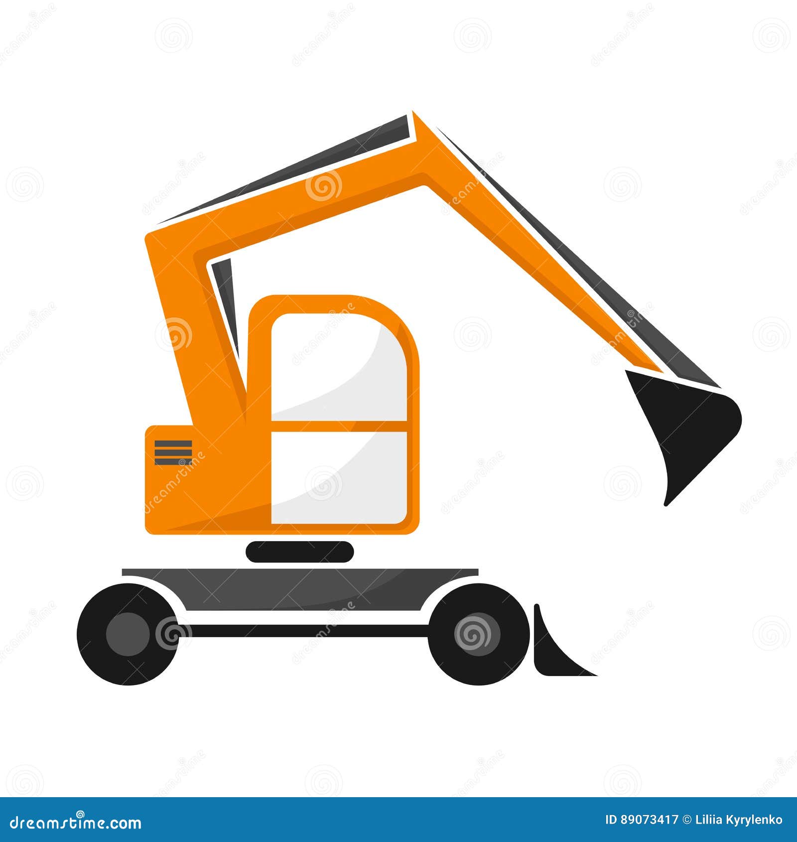 Wheel Orange Excavator with Dipper. Single Isolated . Stock ...