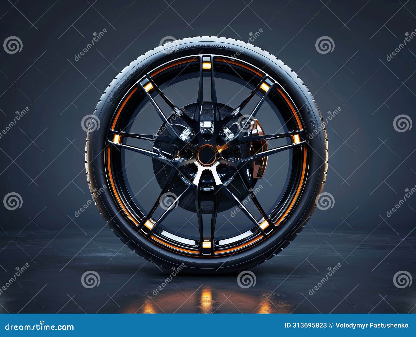A Wheel with Orange Rims on a Black Background Stock Image - Image of ...