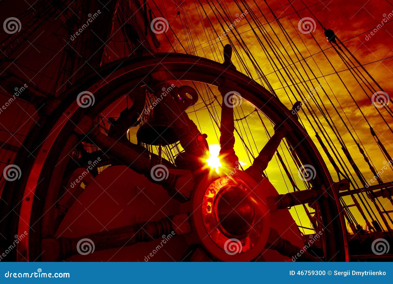Wheel and Rigging of a Sailing Ship Stock Photo - Image of helm ...