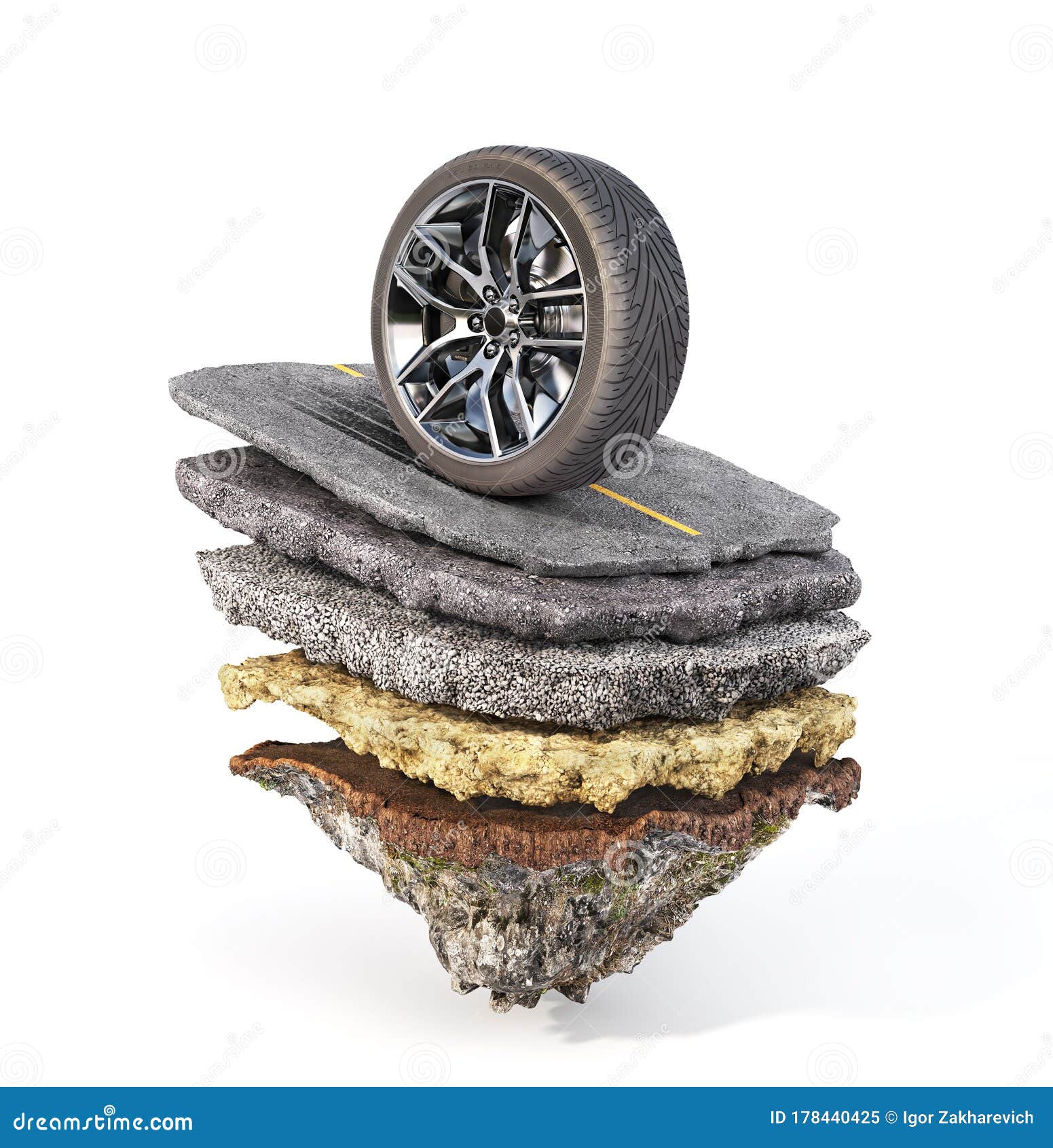 Wheel on the Road. See Layers on the Piece of Ground Stock Illustration ...