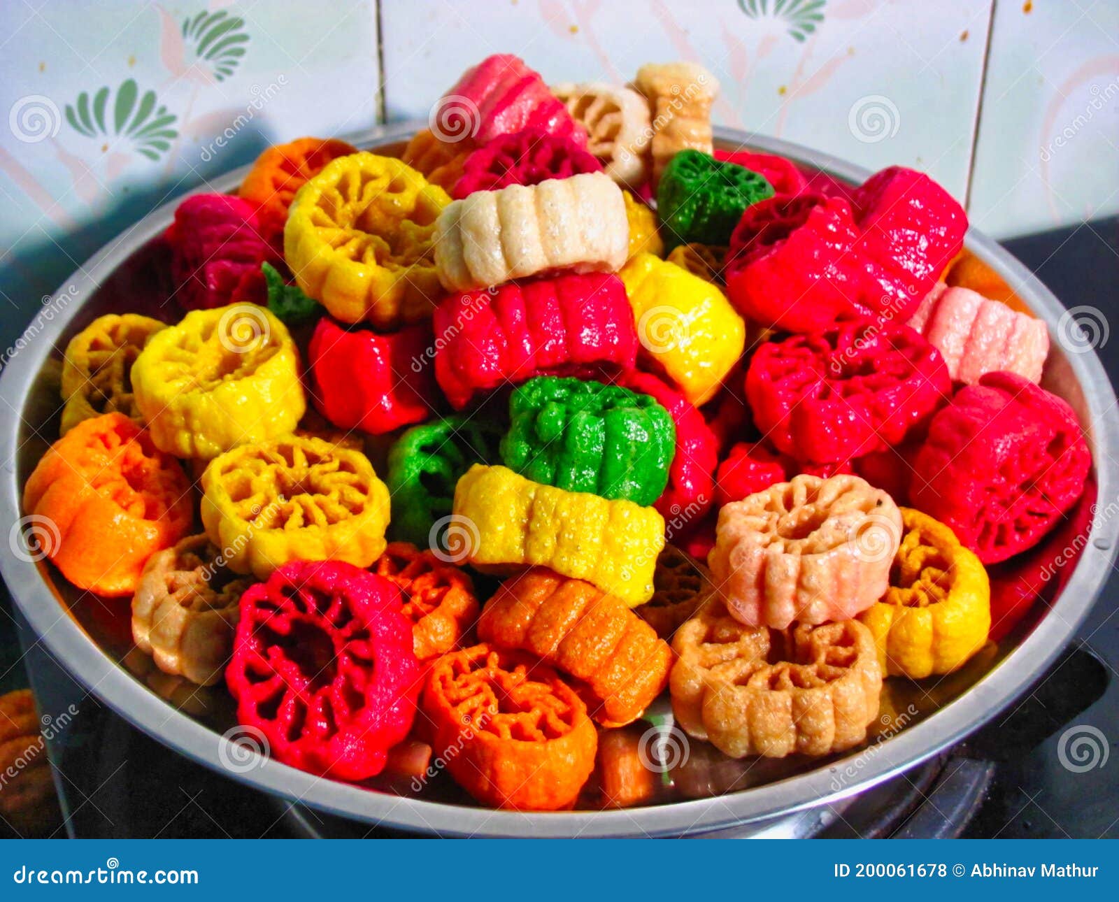 Wheel Shape Fried Fryums or Snacks Stock Photo - Image of assorted ...