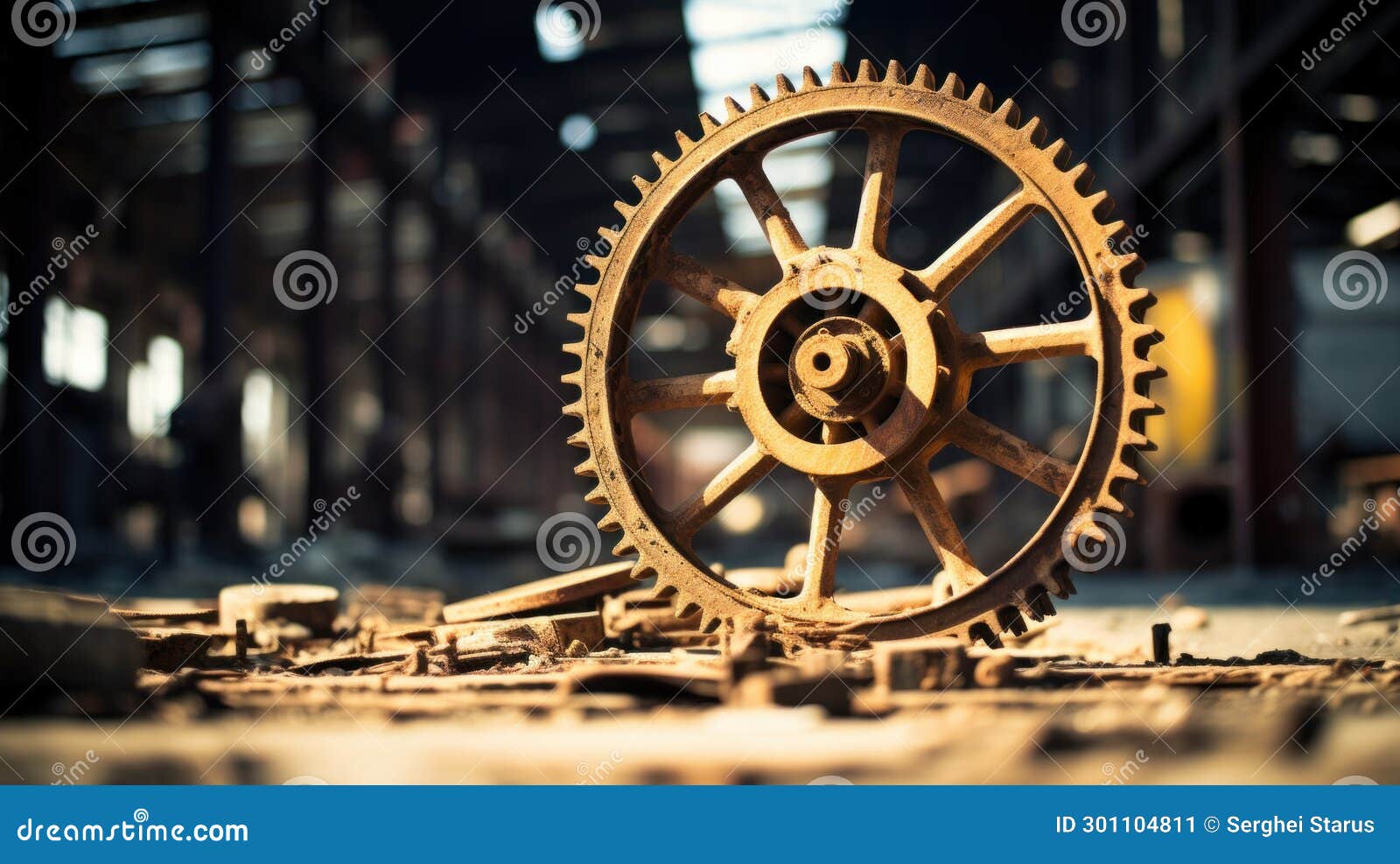 A Wheel Sitting on the Ground in a Warehouse with Rubble, AI Stock ...