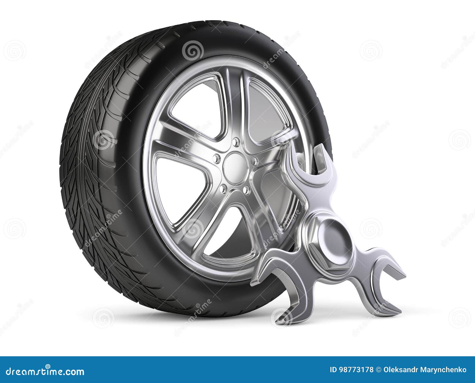 Wheel and Spinner Wrench. Car Service 3d Icon Stock Illustration ...