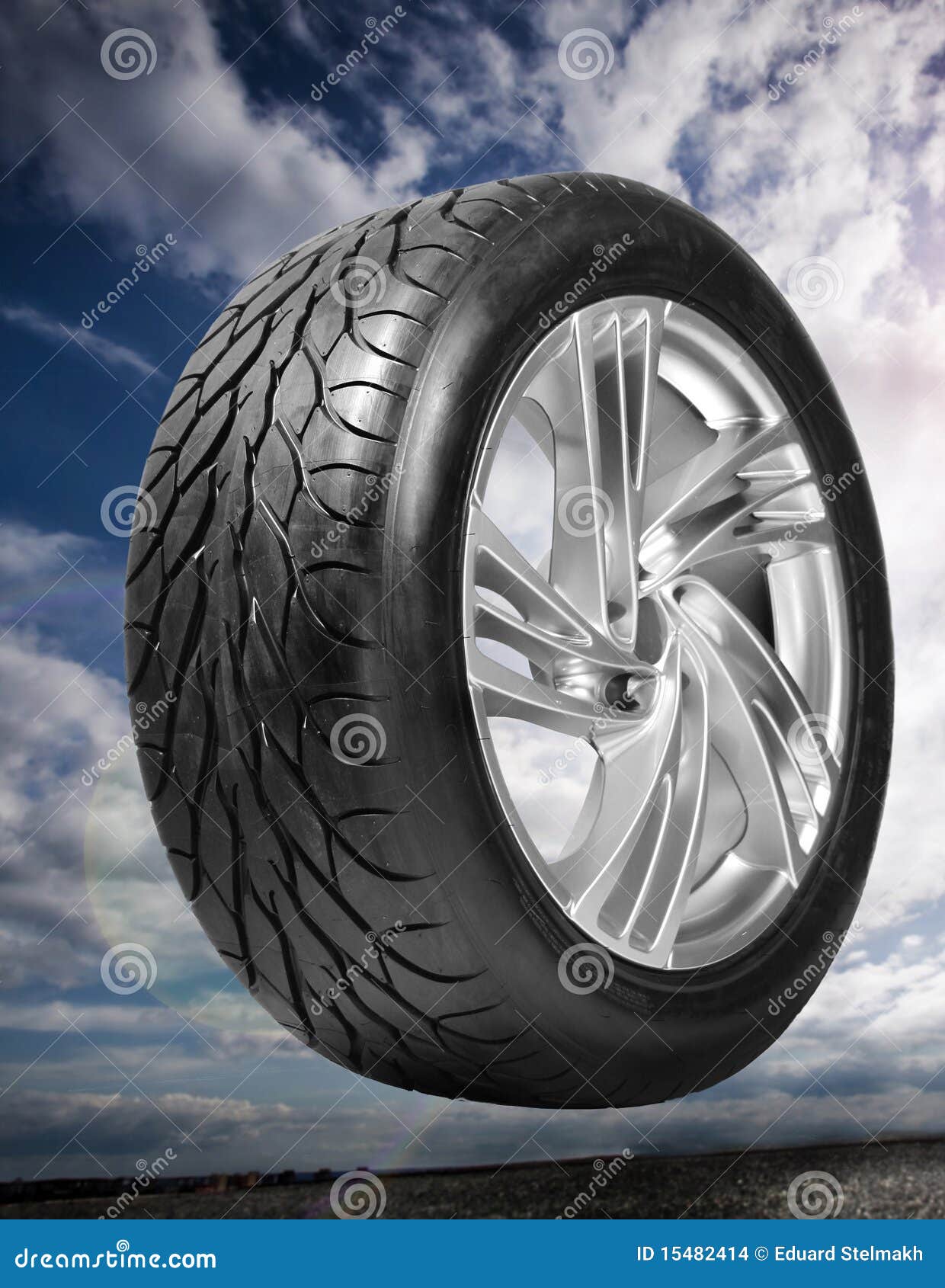 Wheel with Steel Rim Over Cloudy Sky Stock Photo - Image of rain, round ...