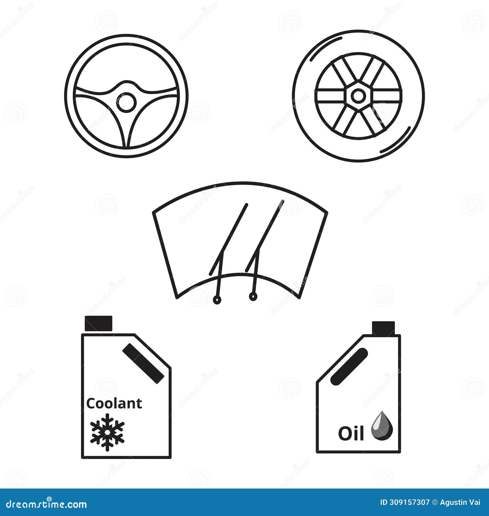 Wheel, Steering Wheel, Windshield, Car Oil, And Car Coolant Bottles ...
