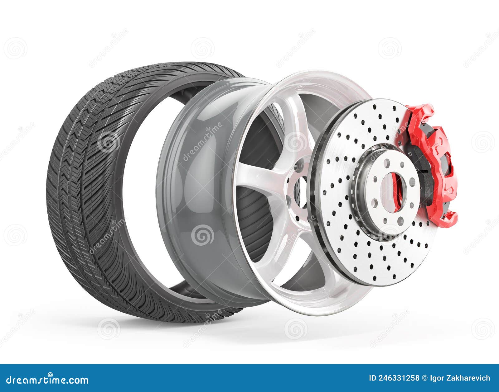 Wheel Structure. Car Wheel with Brake Isolated on a White Background ...