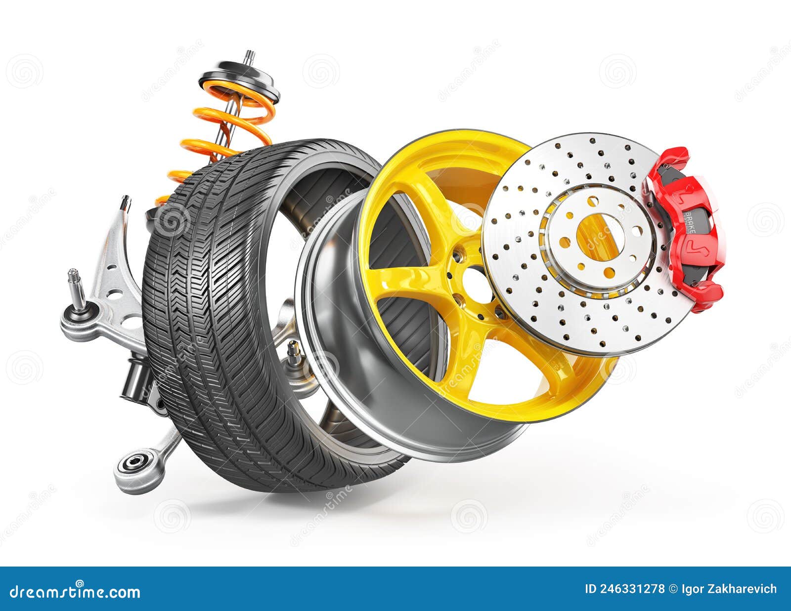 Wheel Structure. Car Wheel with Brake Isolated on a White Background ...
