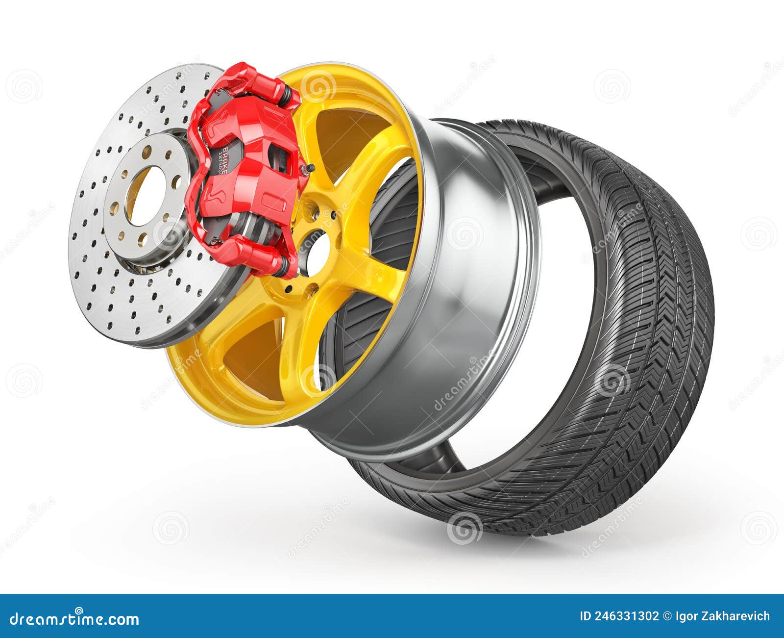 Wheel Structure. Car Wheel with Brake Isolated on a White Background ...