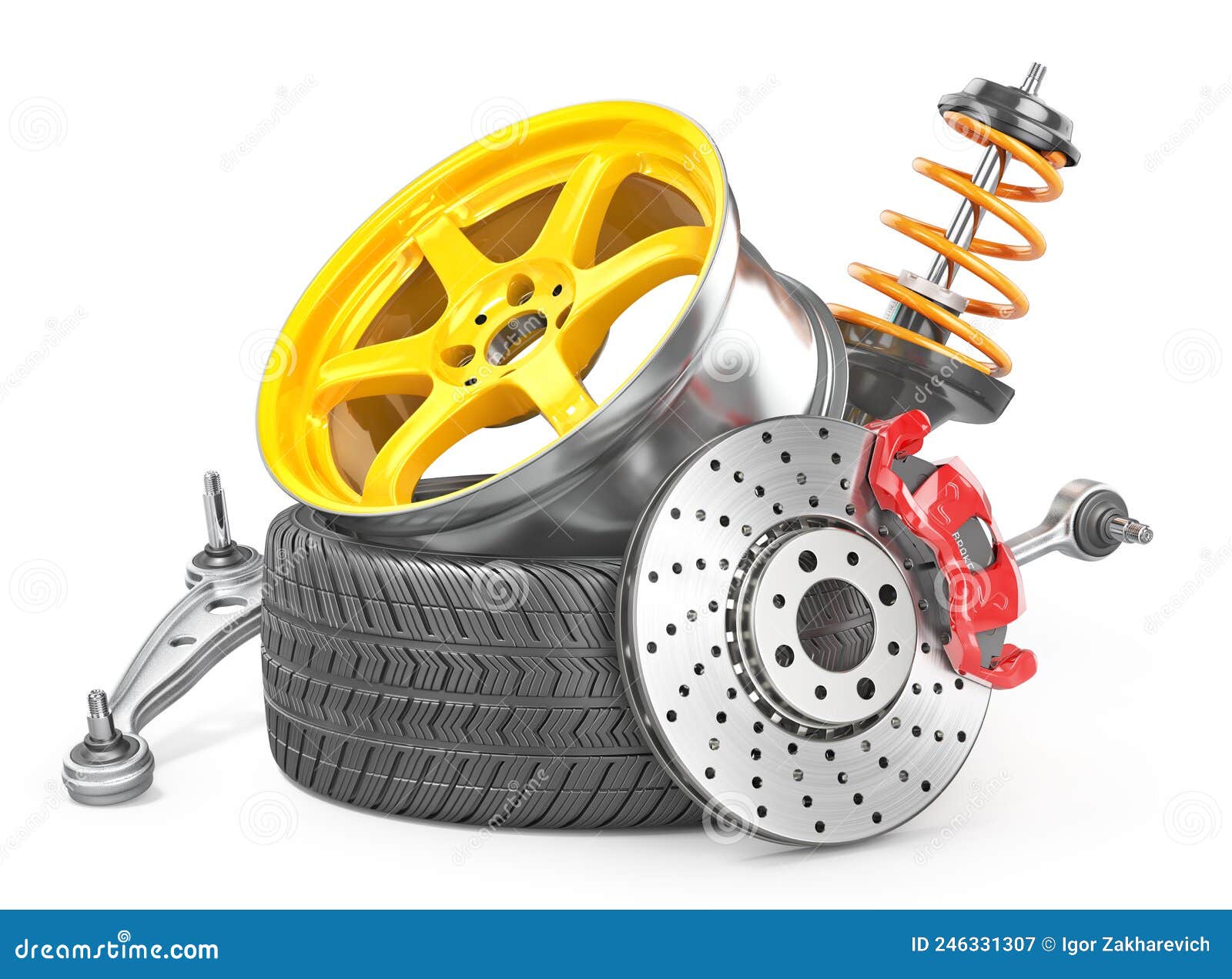 Wheel Structure. Car Wheel with Brake Isolated on a White Background ...