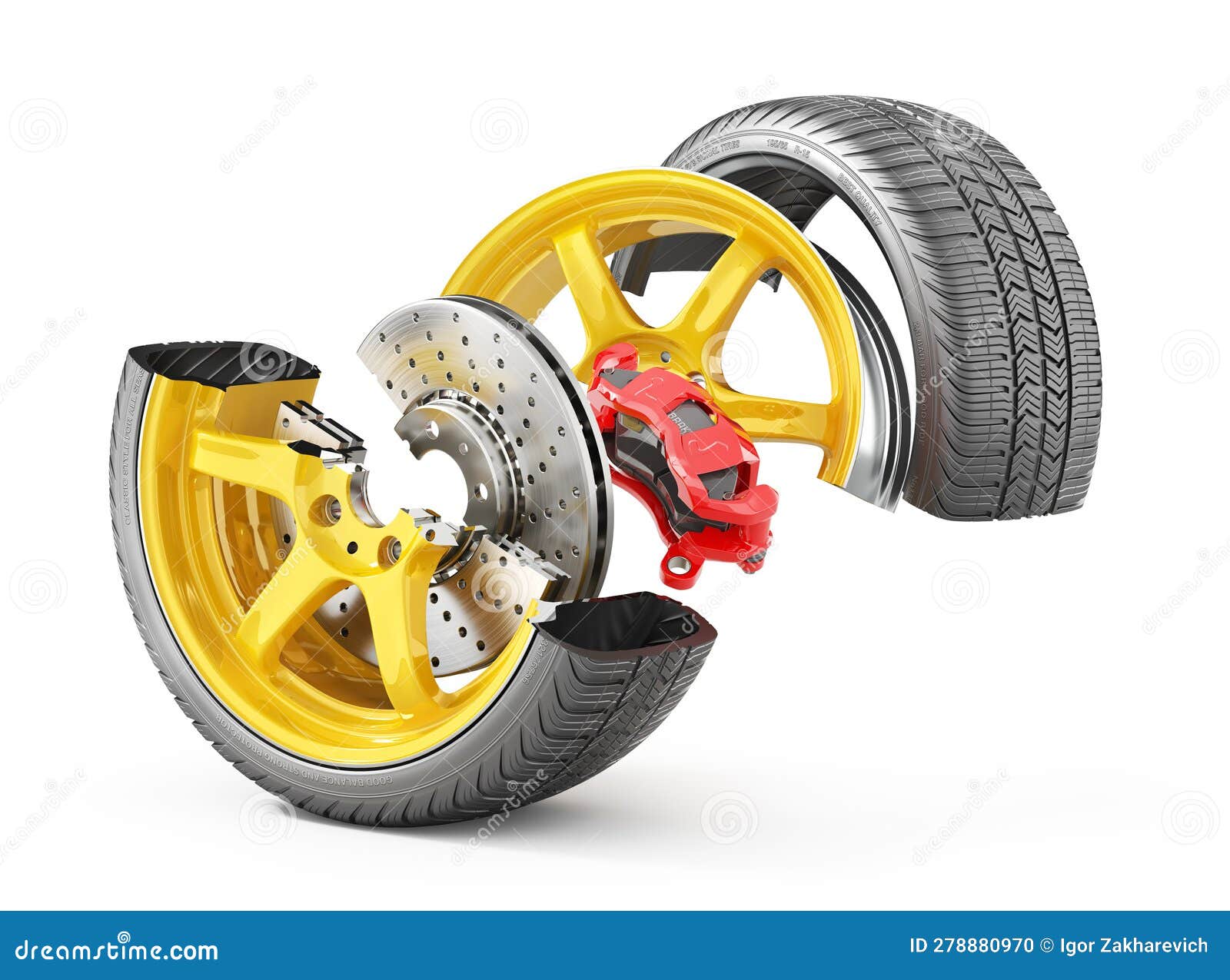 Wheel Structure. Car Wheel with Brake Isolated on a White Background ...