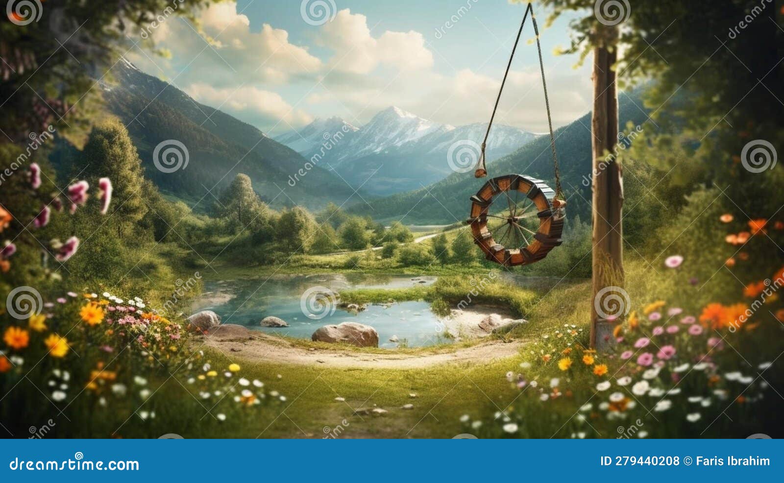Wheel swing in the forest stock illustration. Illustration of imagine ...