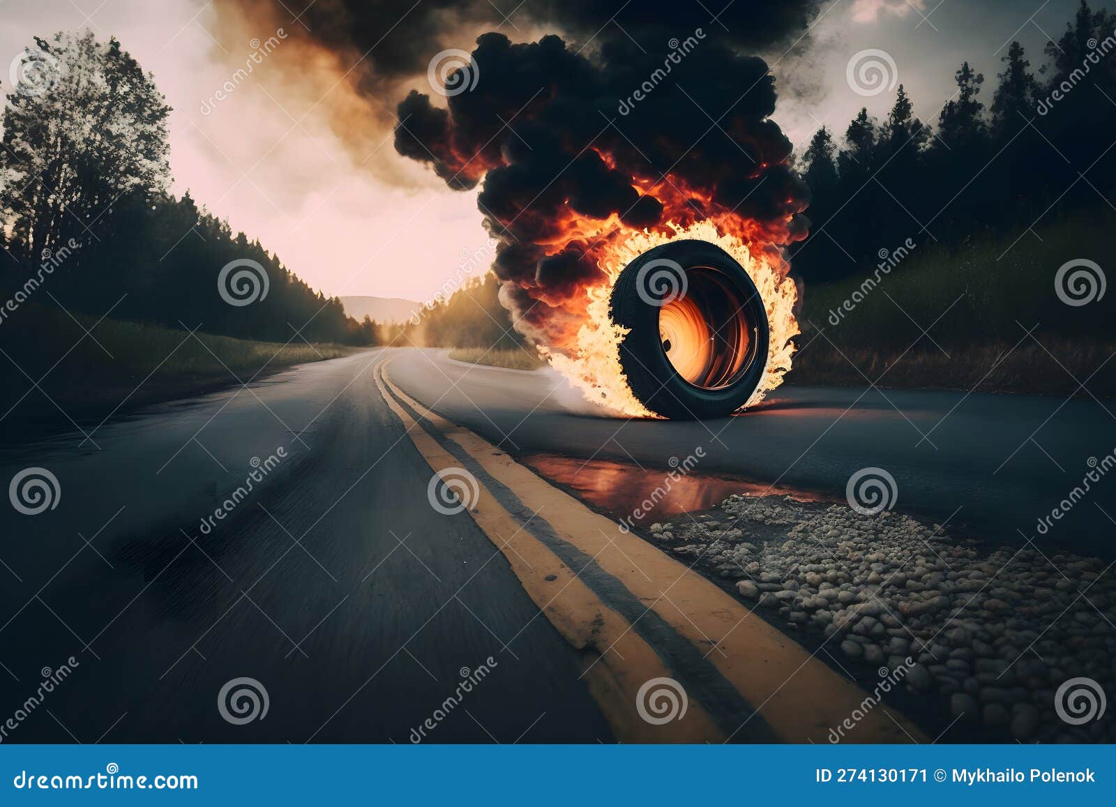 Wheel, Tire Burning on the Track. Neural Network AI Generated Stock ...