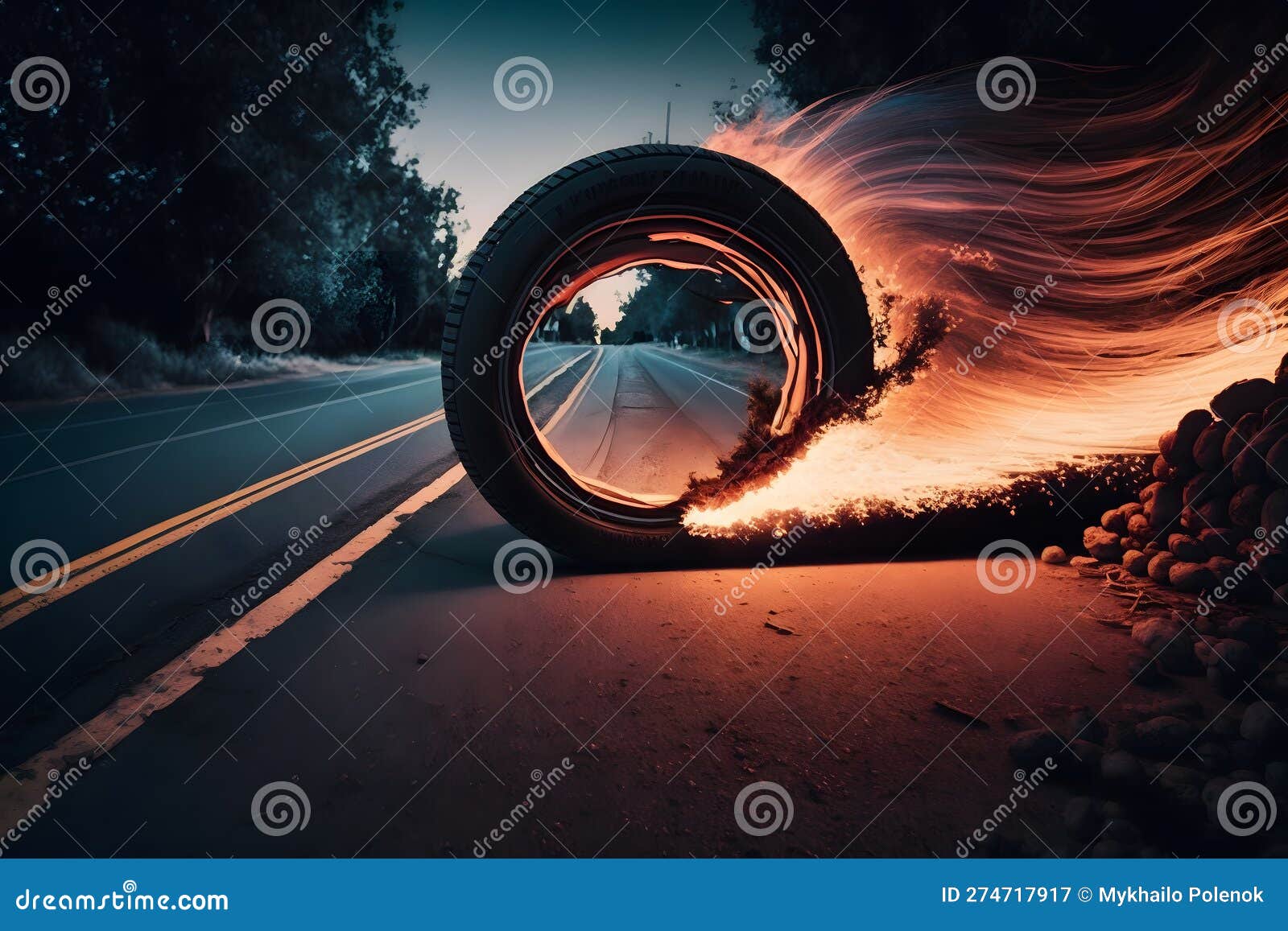 Wheel, Tire Burning on the Track. Neural Network AI Generated Stock ...