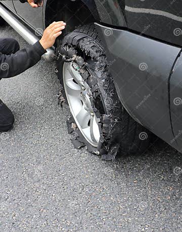 Wheel after tire explosion stock photo. Image of transportation - 25143750