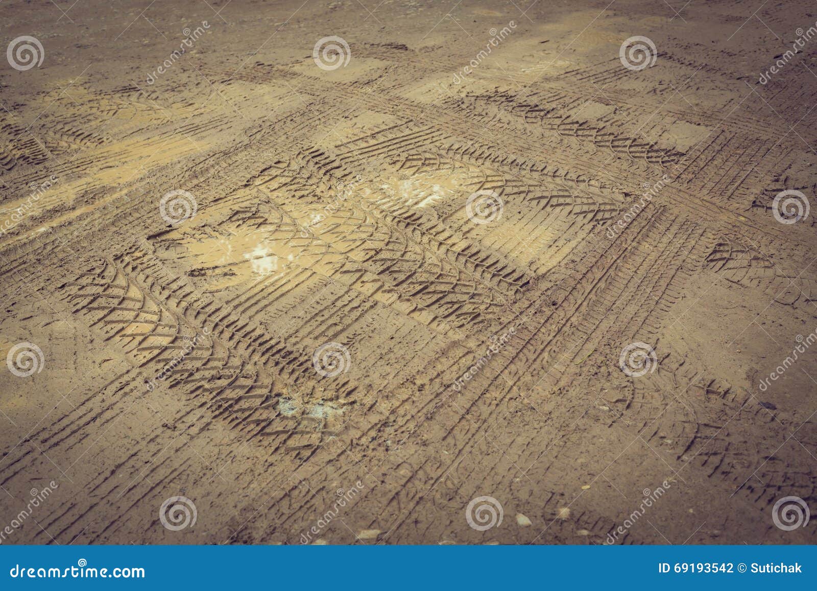 Wheel Trace On Road, Puddle And Mud After Rain. Traces On Soil Of ...
