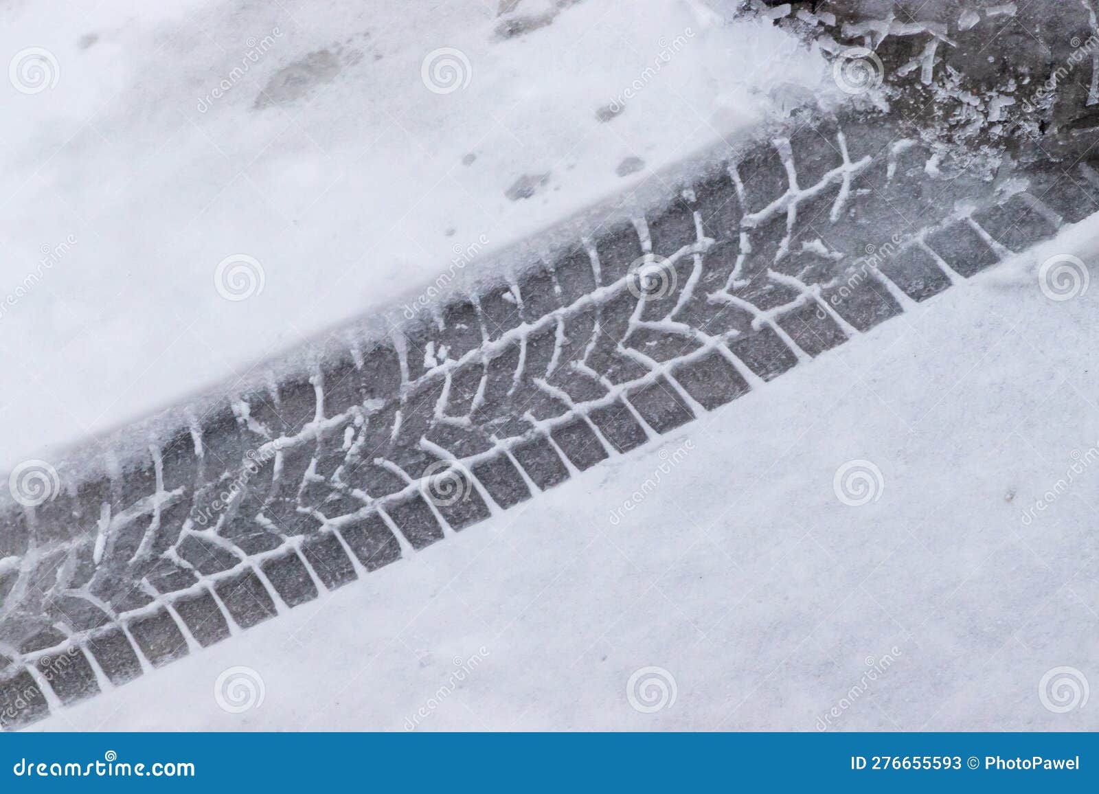 Wheel Track on Fresh Snow. Wheel Tracks on the Road Covered with Snow ...