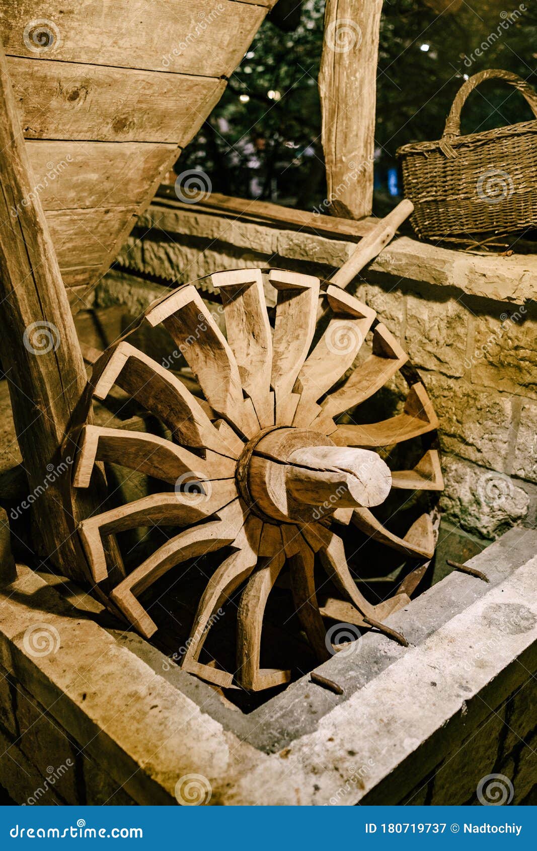 The Wheel of a Water Mill. the Old Wooden Wheel of the Water Mill is ...
