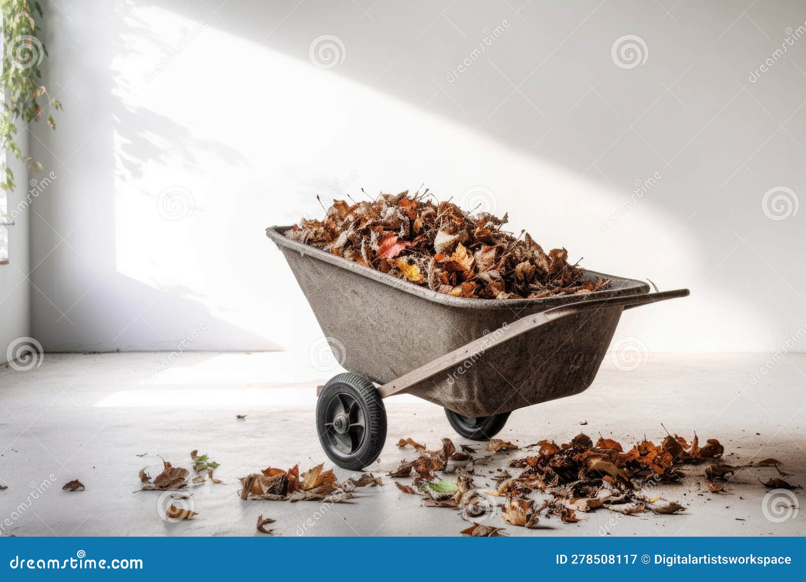 A Wheelbarrow with Compost in Front of a White Wall, Generative AI ...